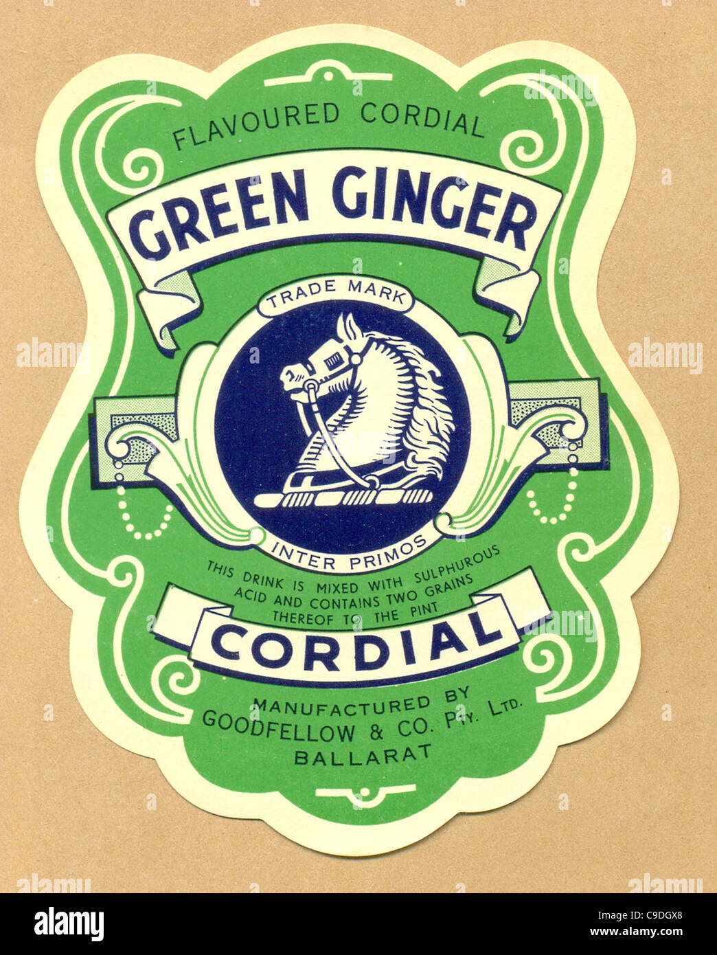 Australian label for Green Ginger Cordial Stock Photo - Alamy