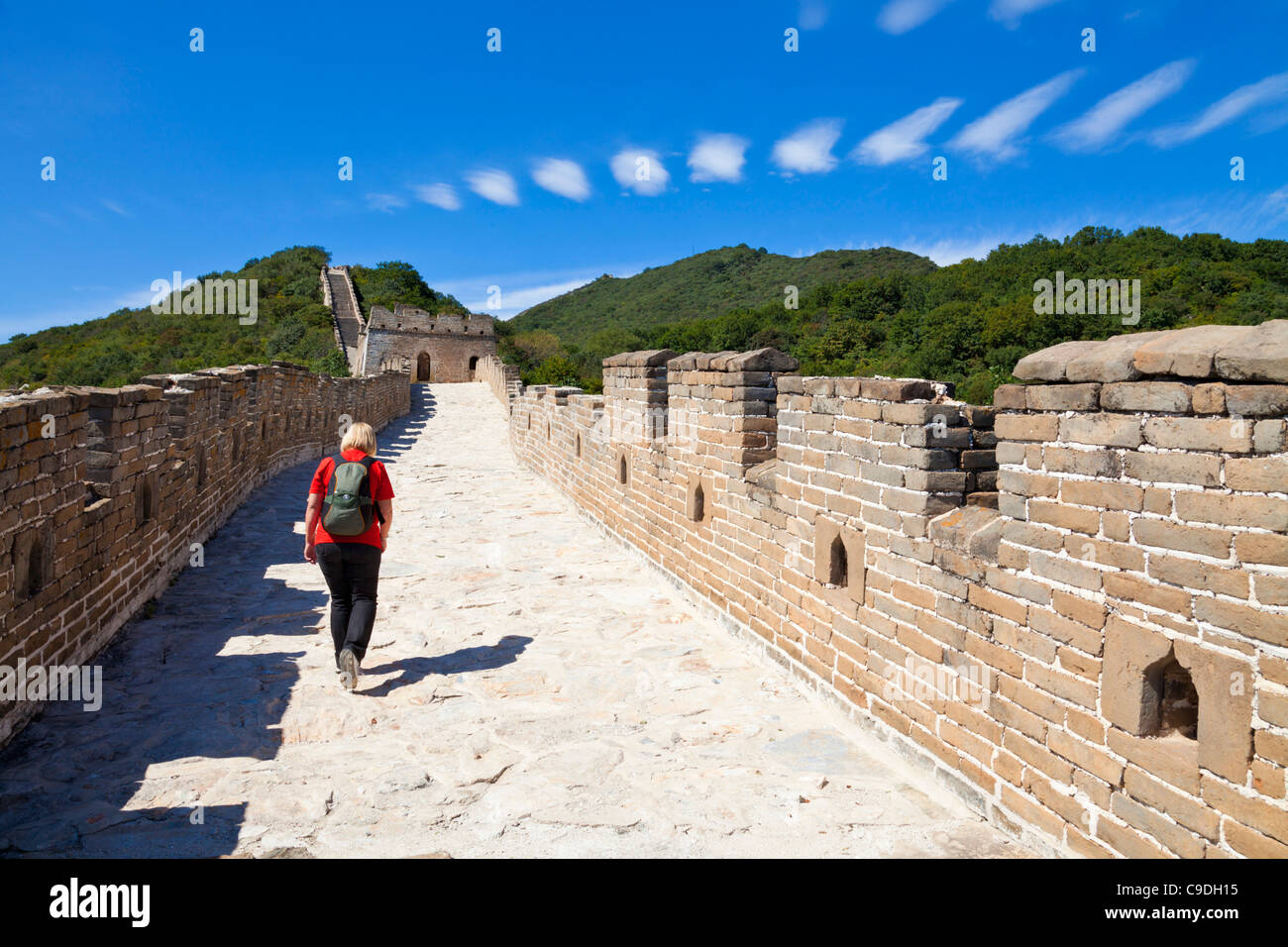 Woman tourist walking on The Great Wall of China, UNESCO World Heritage ...