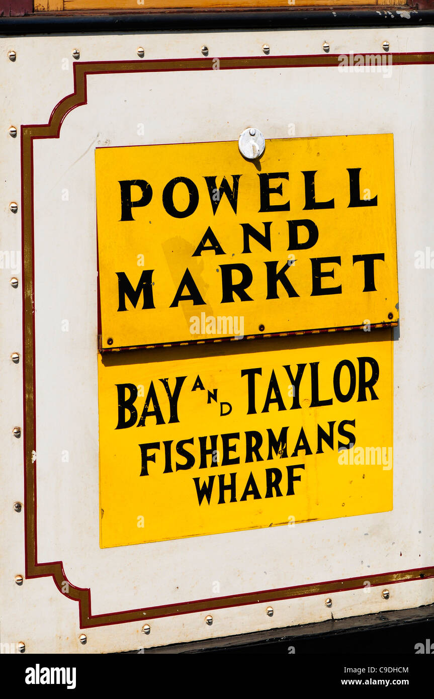 Destination board on a San Francisco cable car, San Francisco, USA ...