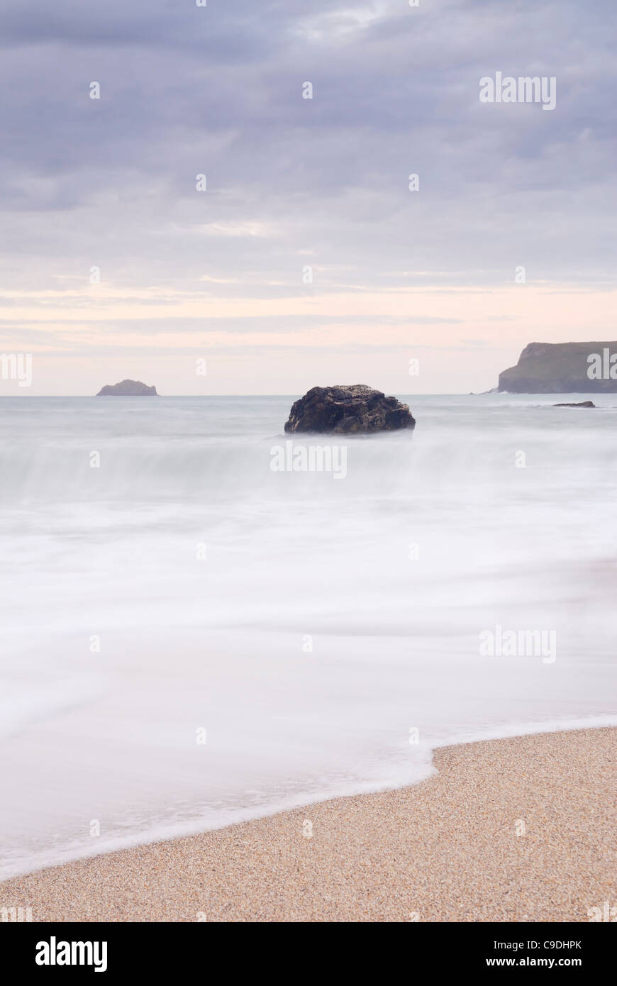 Slow shutter seascape. View from Greenaway beach cornwall to Pentire ...