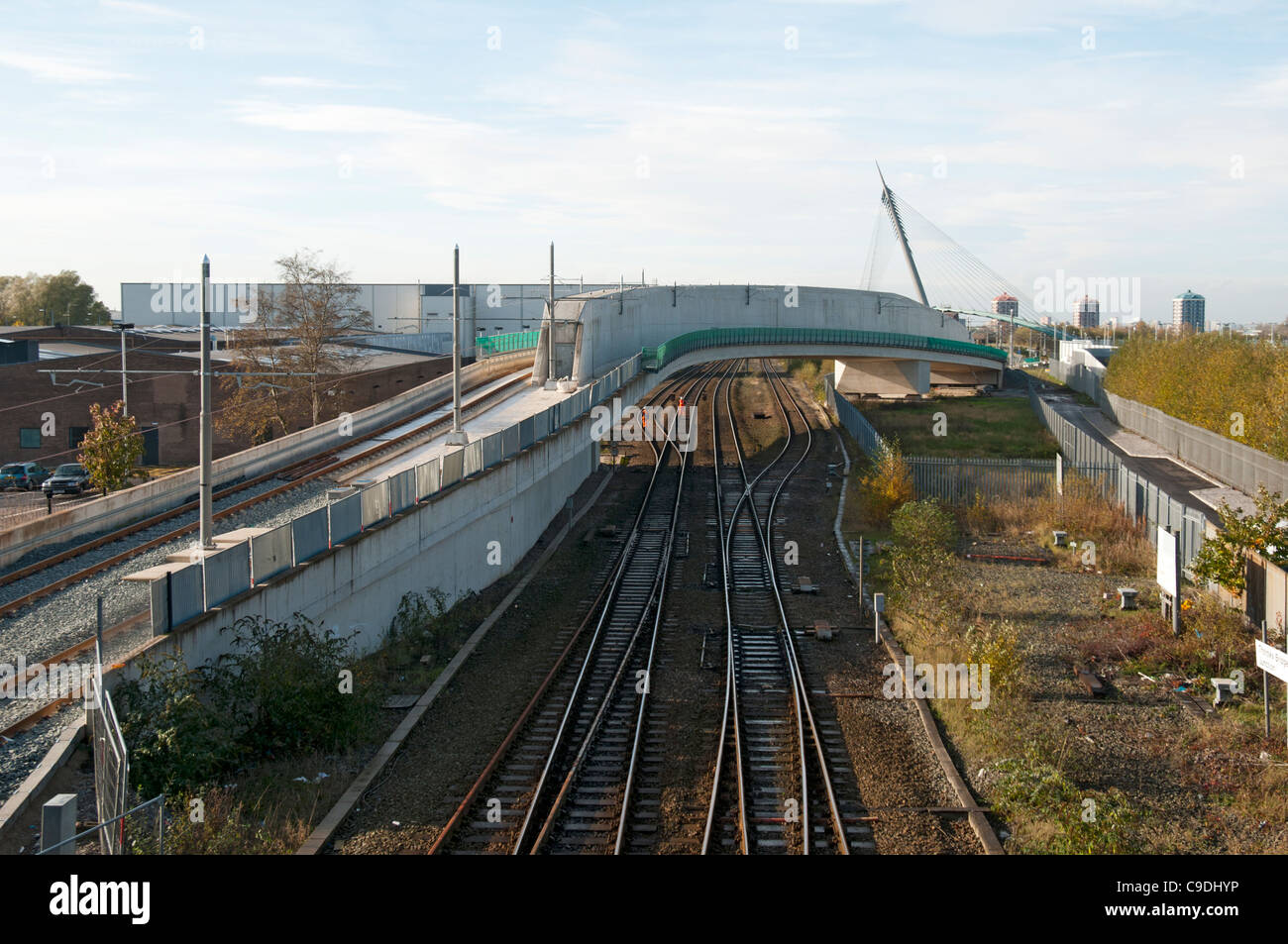 The 'finback' bridge which takes the new Metrolink tram route over ...
