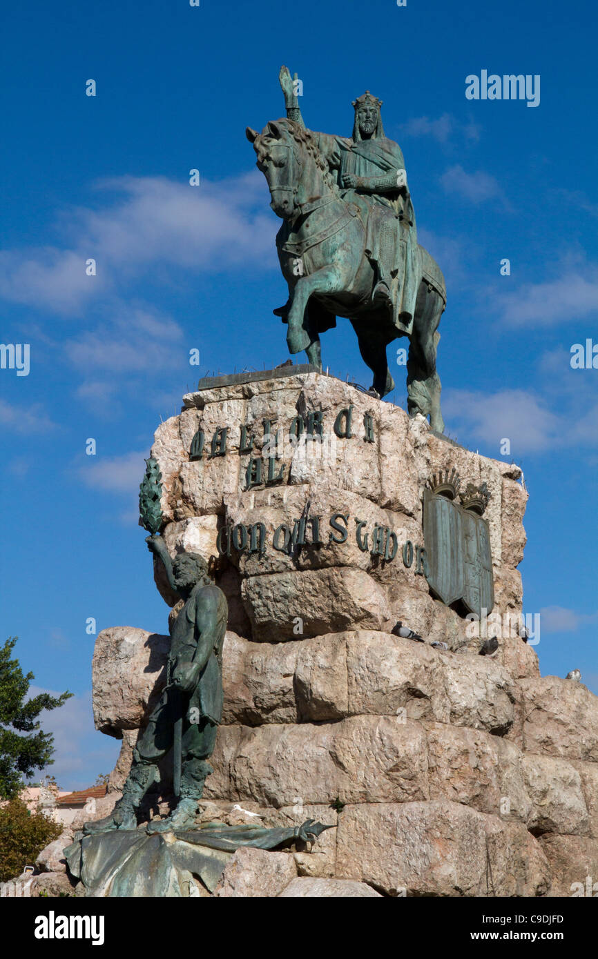 Statue of King Jaime Jaume Primero of Aragon on horse at Placa Espanya ...