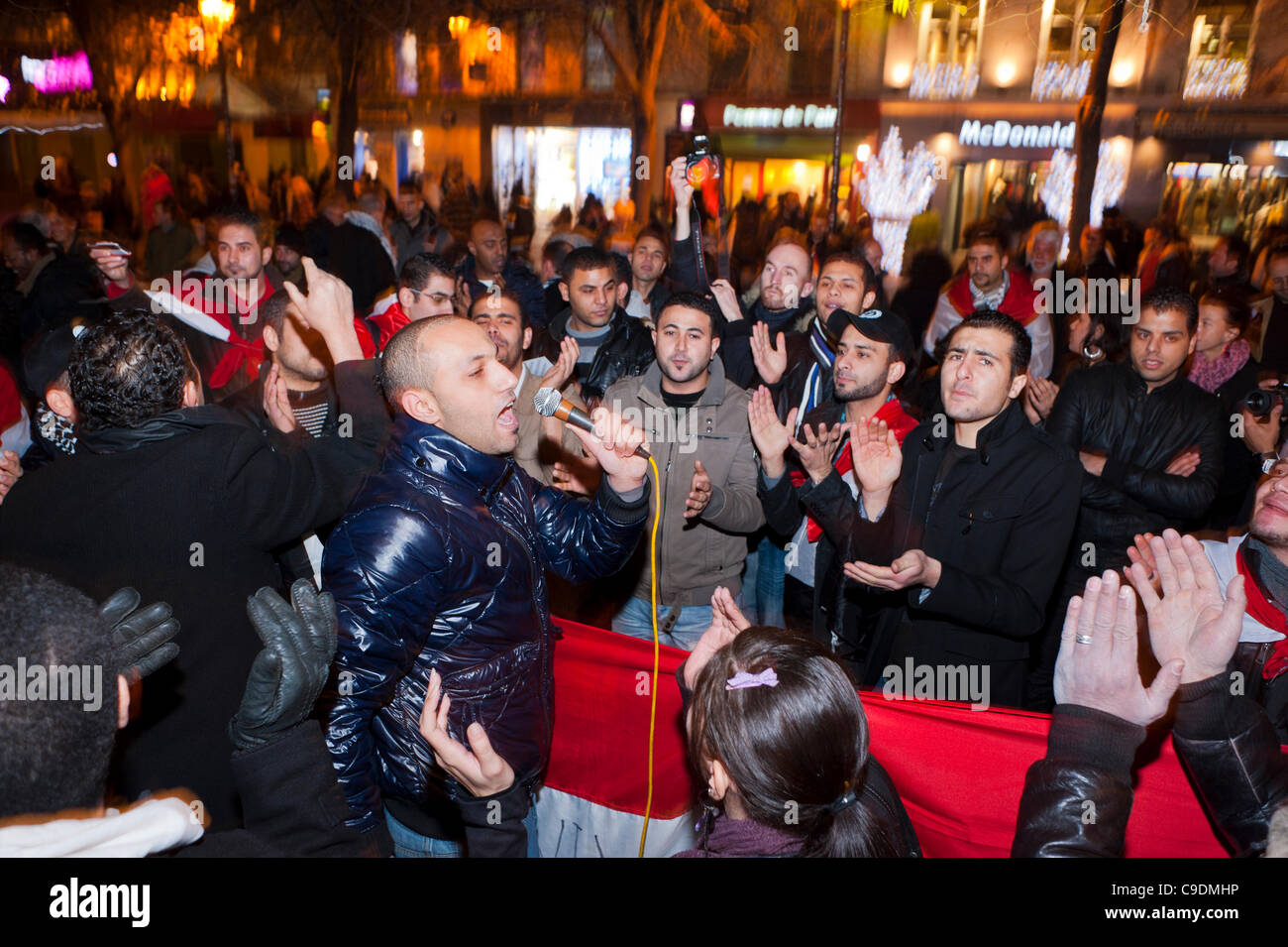 Paris, France, Crowd People, Night, Street, Arab Spring Protest ...