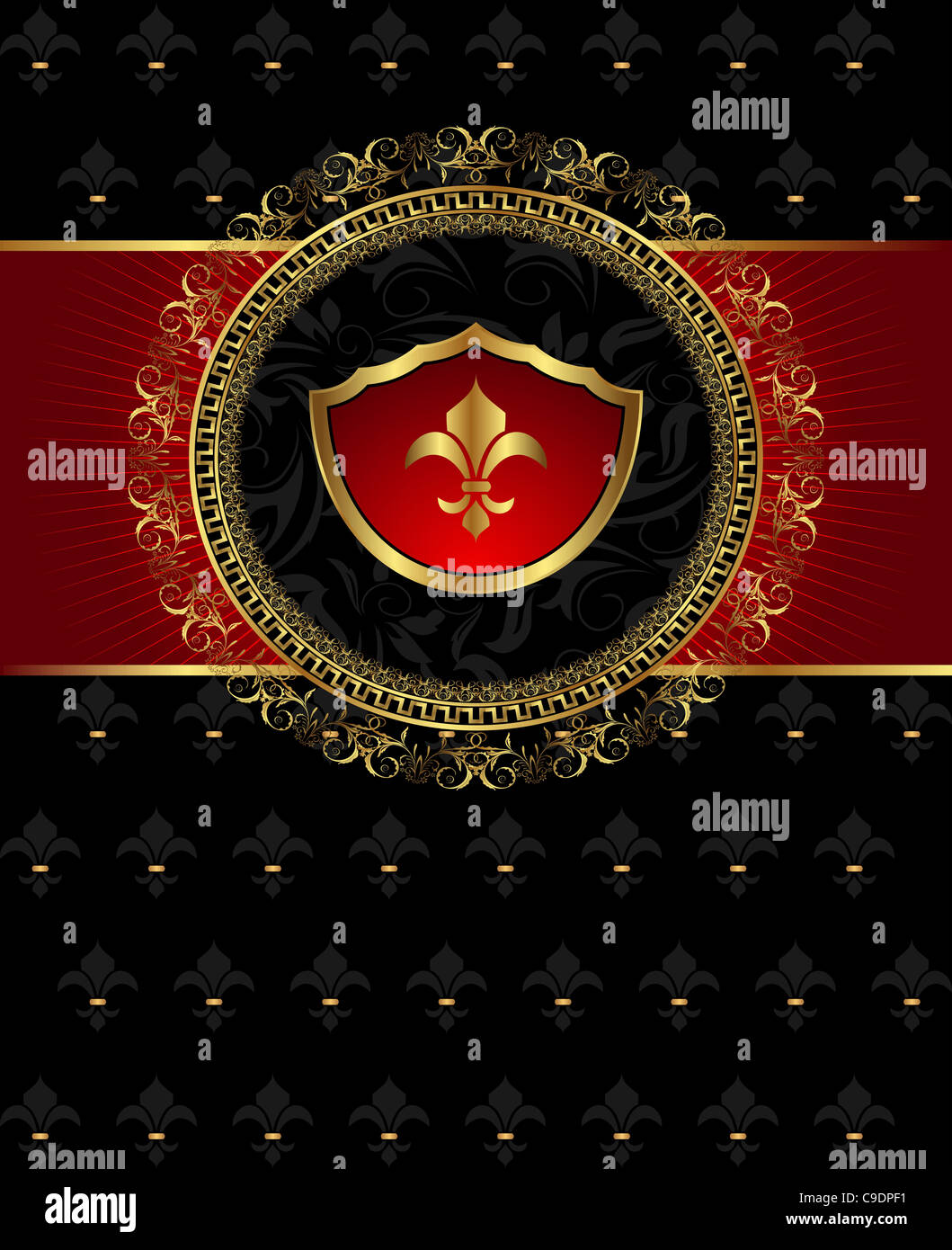 Illustration golden frame with shield and fleur de lis- vector Stock ...
