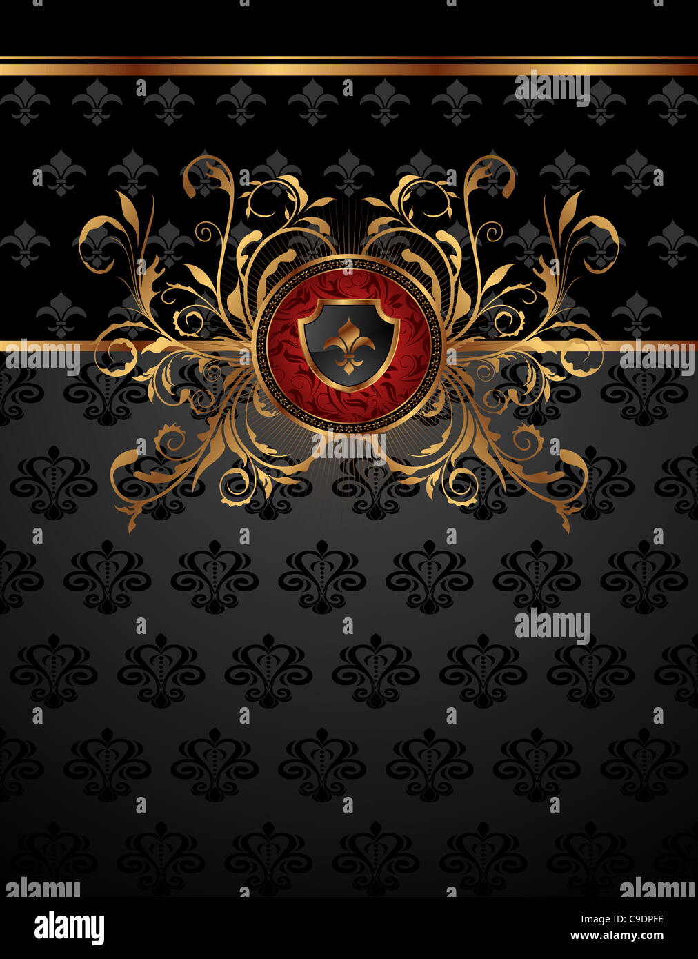 Illustration golden ornate frame with shield - vector Stock Photo - Alamy