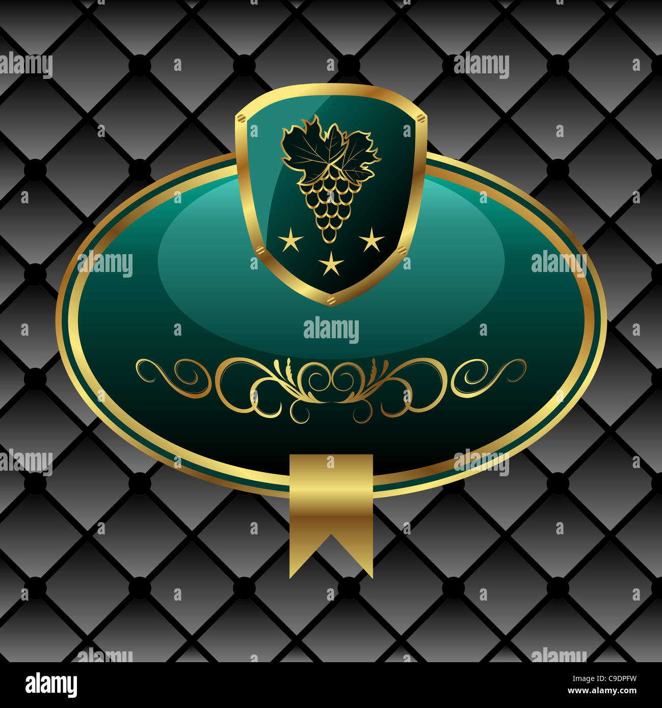 Illustration golden frame label with heraldic shield and grapevine for ...