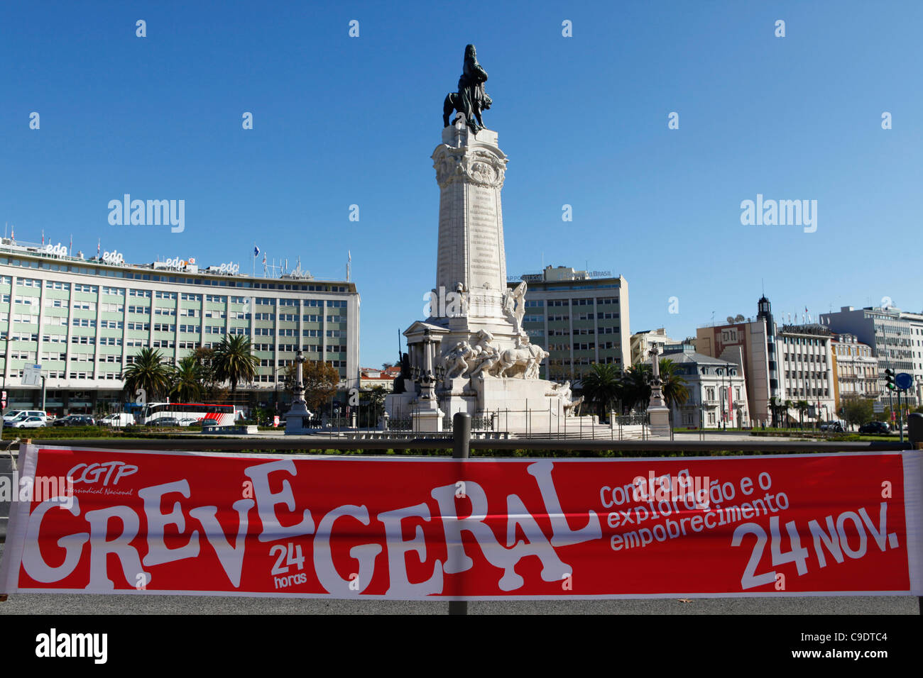 A sign for the 24-hour Portuguese General Strike at the Marquess of ...