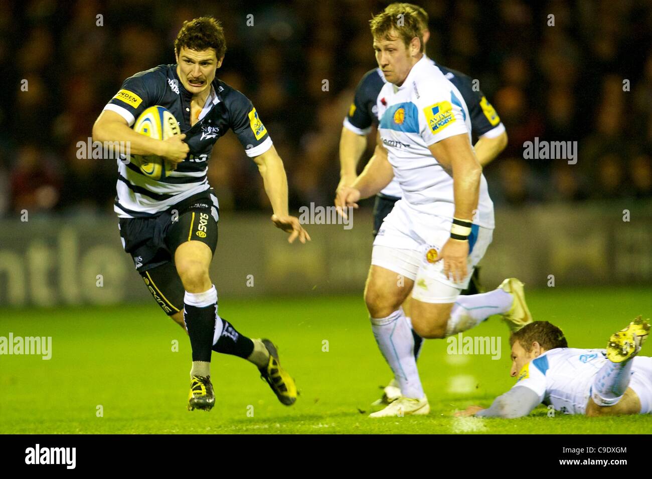 25.11.2011 Stockport, England. Sale Sharks prop Tony Buckley in action ...