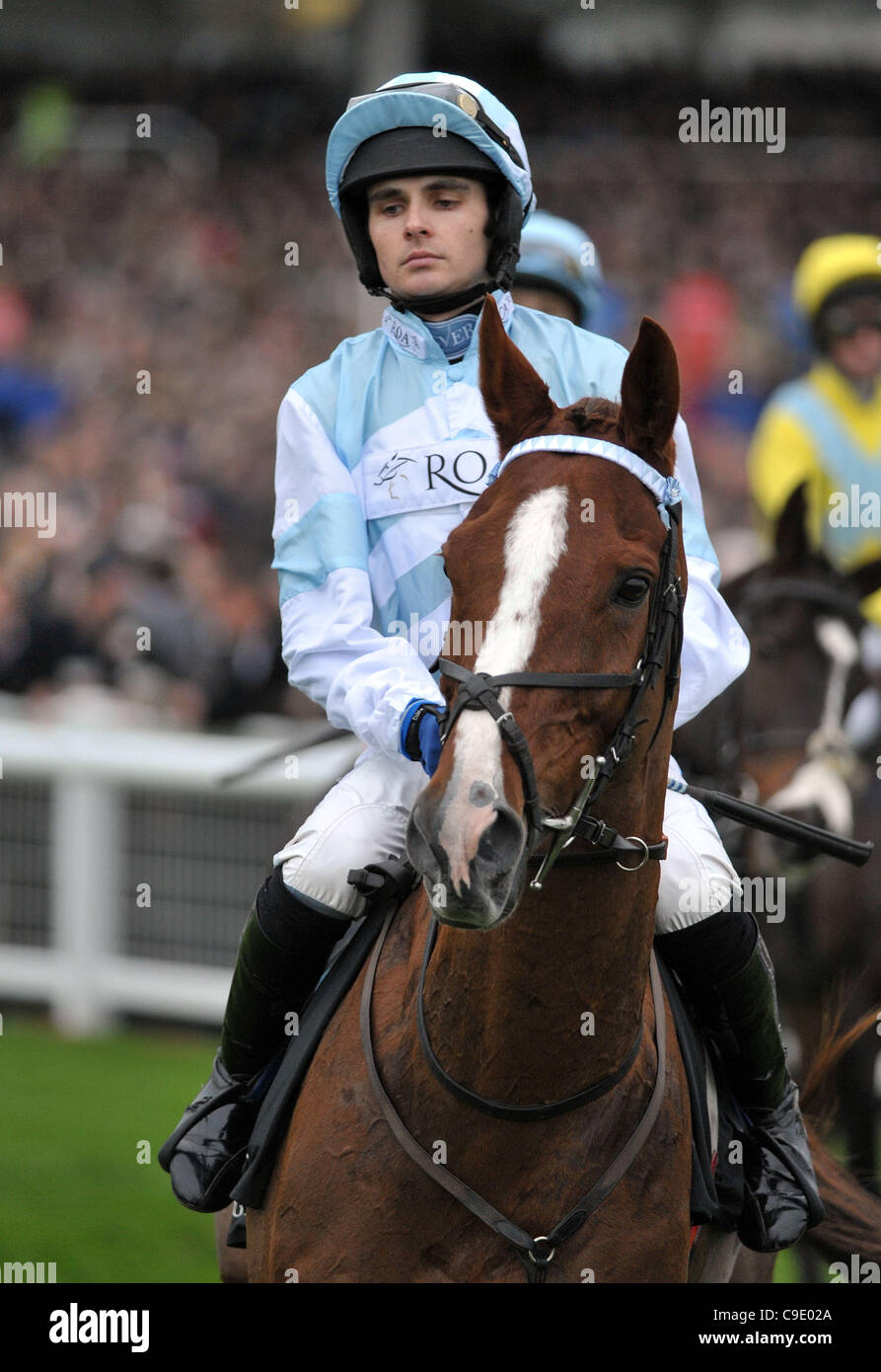 Liam Treadwell ridding Tullamore Dew before the Hennessy Gold Cup Chase ...