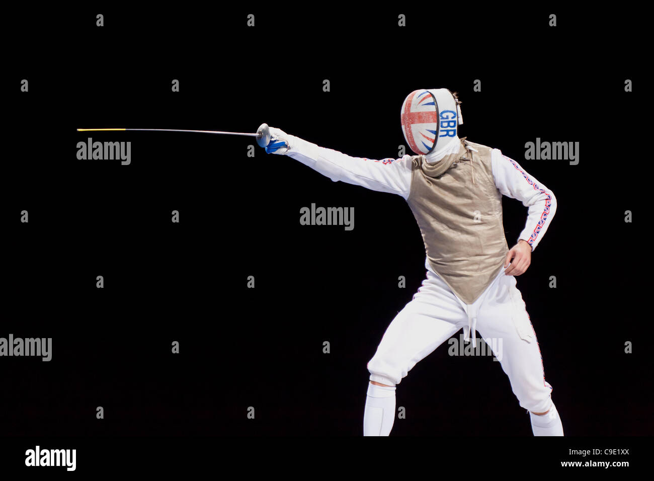James Kenber (GB) in the final of the team foil fencing at the Olympic ...