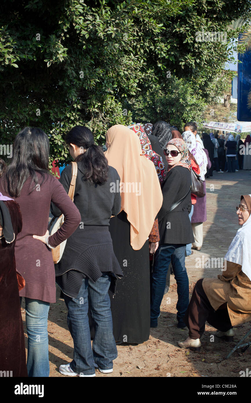 Queue of voters at polling station on election day in Maadi, suburb of ...