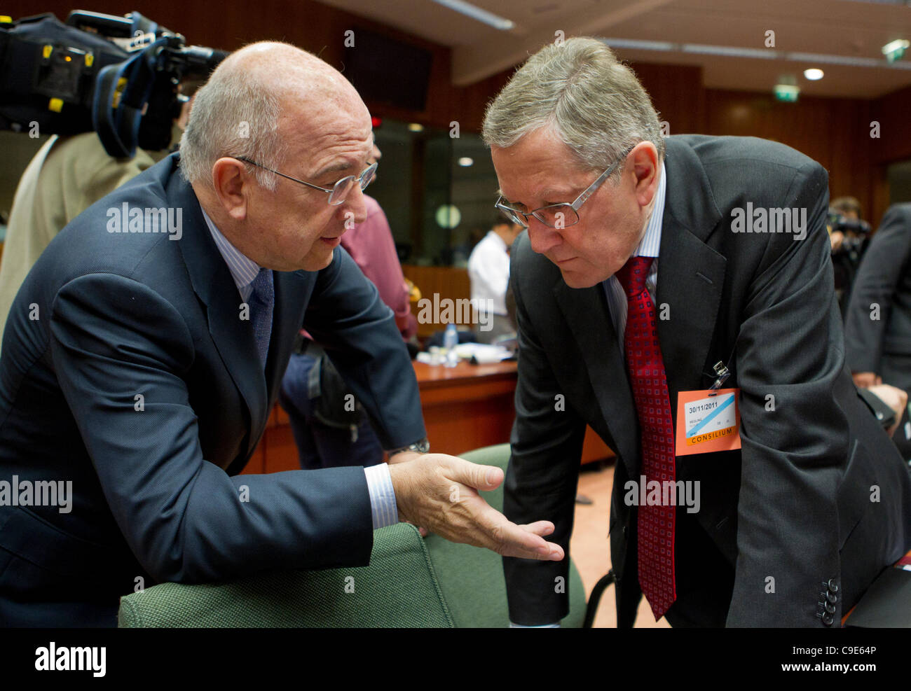 Pictured at the Ecofin meeting of European Finance Ministers Joaquín ...