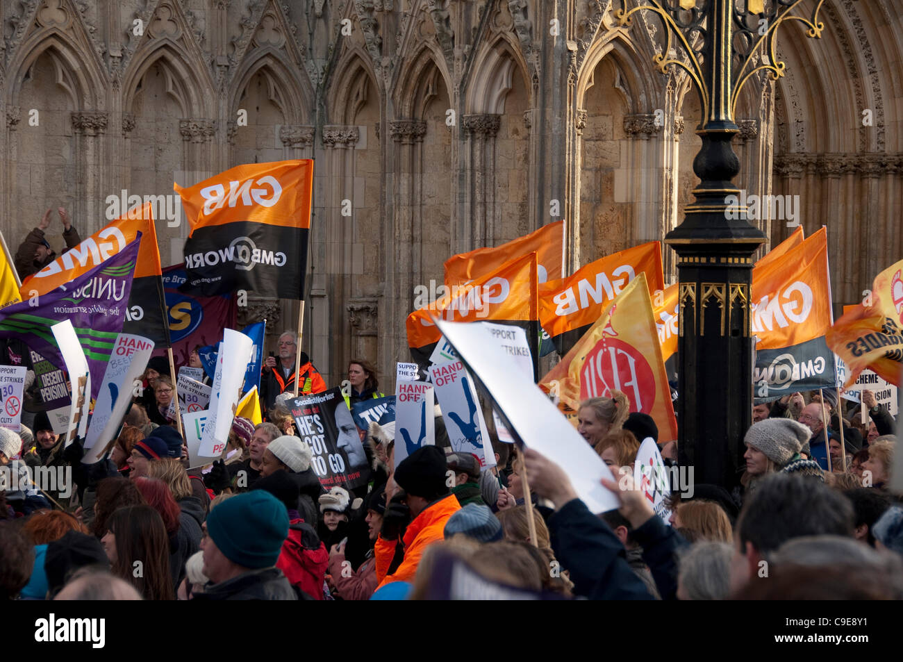 GMB union public sector strikers workers protesting with banners flag ...