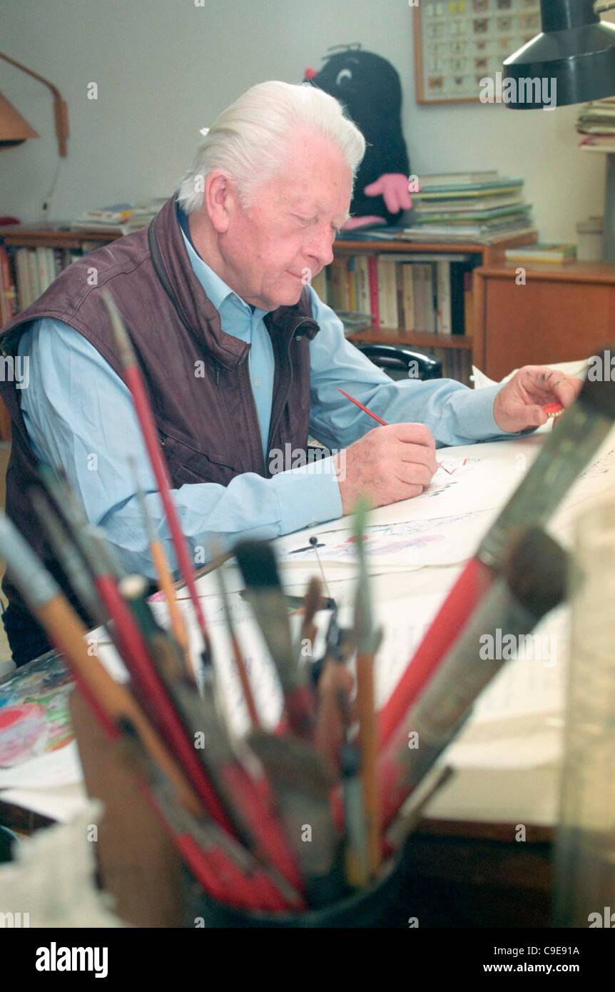 Czech animator Zdenek Miler, creator of an animated cartoons character ...