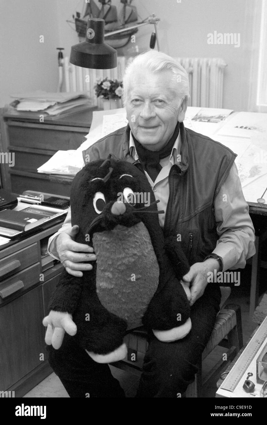 Czech animator Zdenek Miler, creator of an animated cartoons character ...