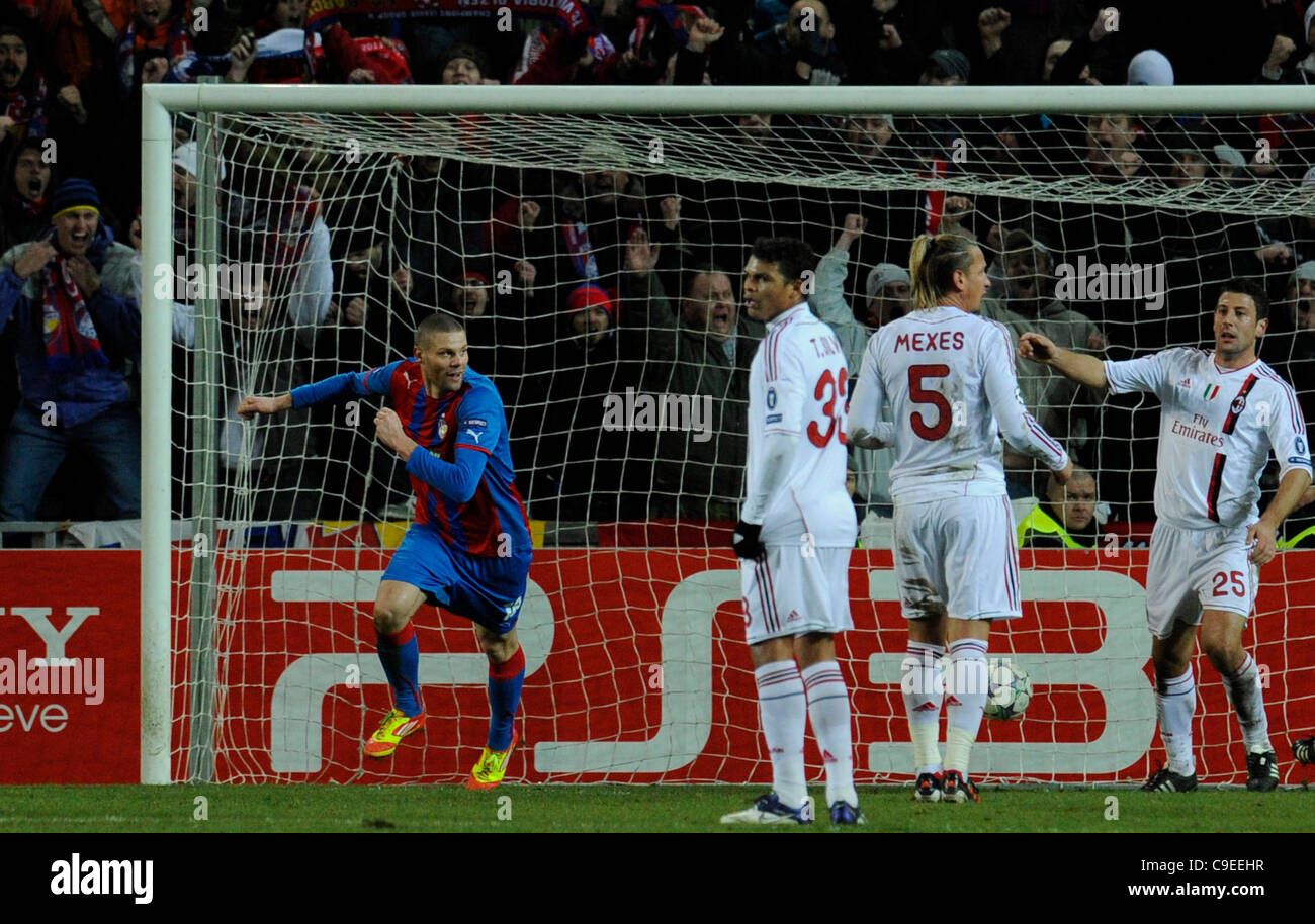 David Bystron of Viktoria (left to right) celebrates goal as Thiago ...