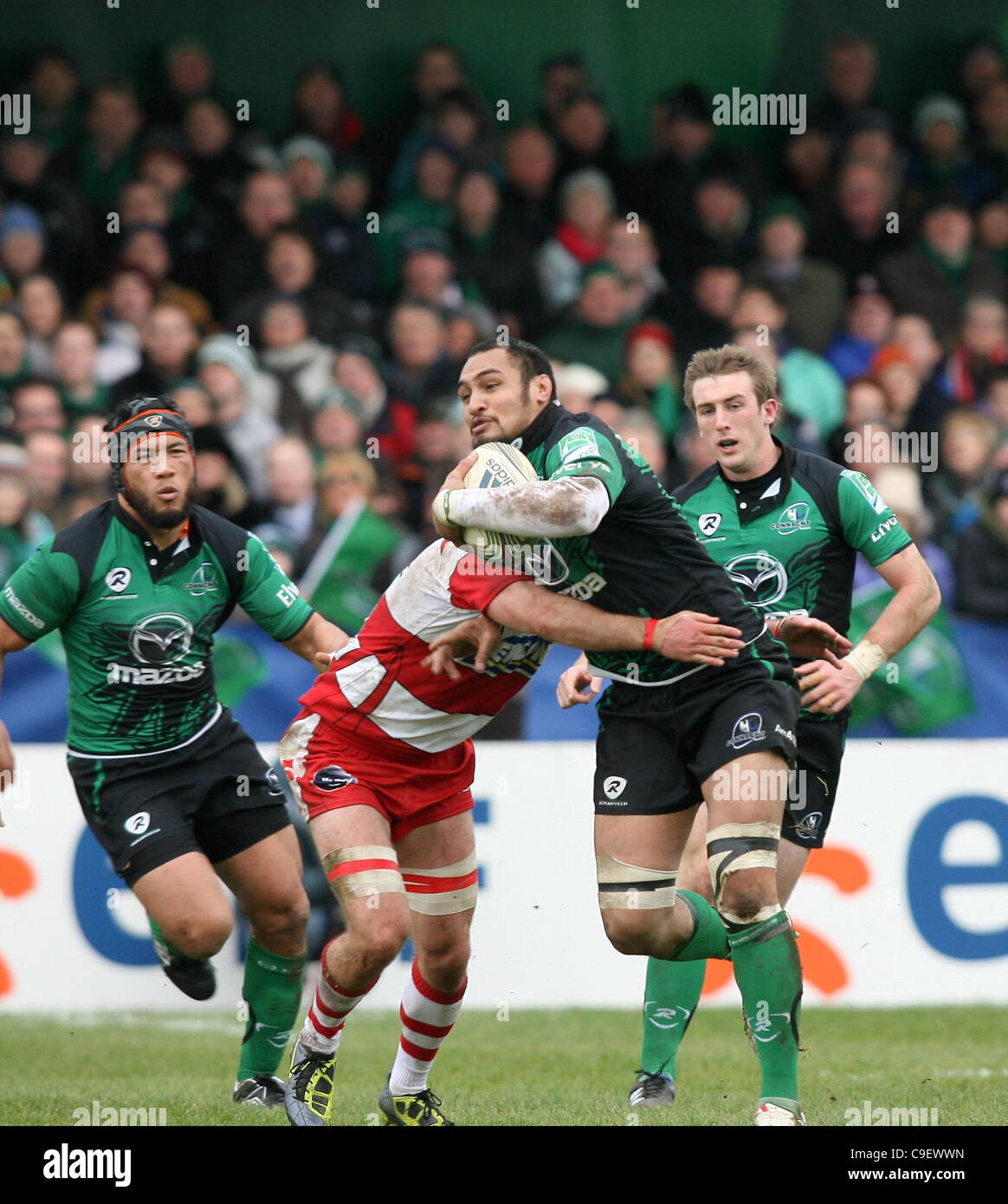 10.12.2011. Galway, Ireland. Connacht's George Naoupu in action against ...