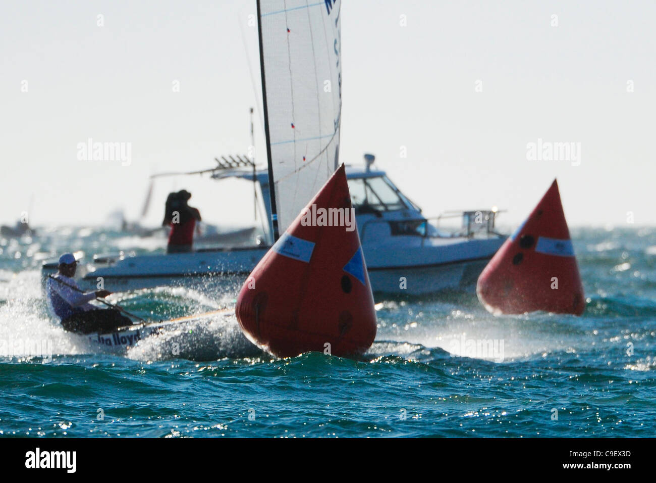 10.12.2011. Perth, Australia. Pieter-Jan Postma (NED) crosses the ...