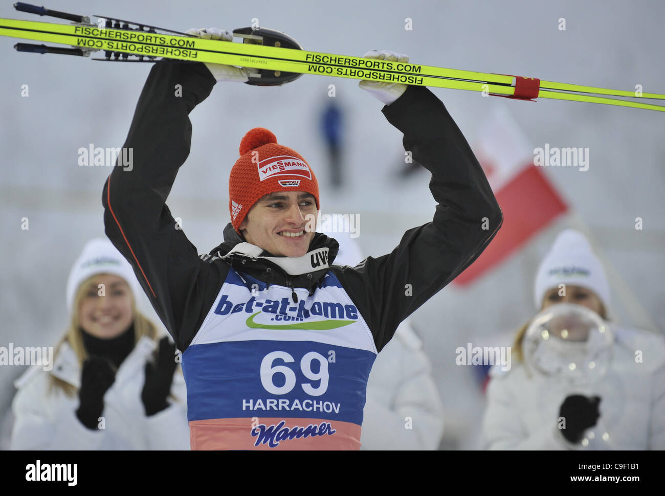 Richard Freitag of Germany celebrates after winning the H-142 ski ...