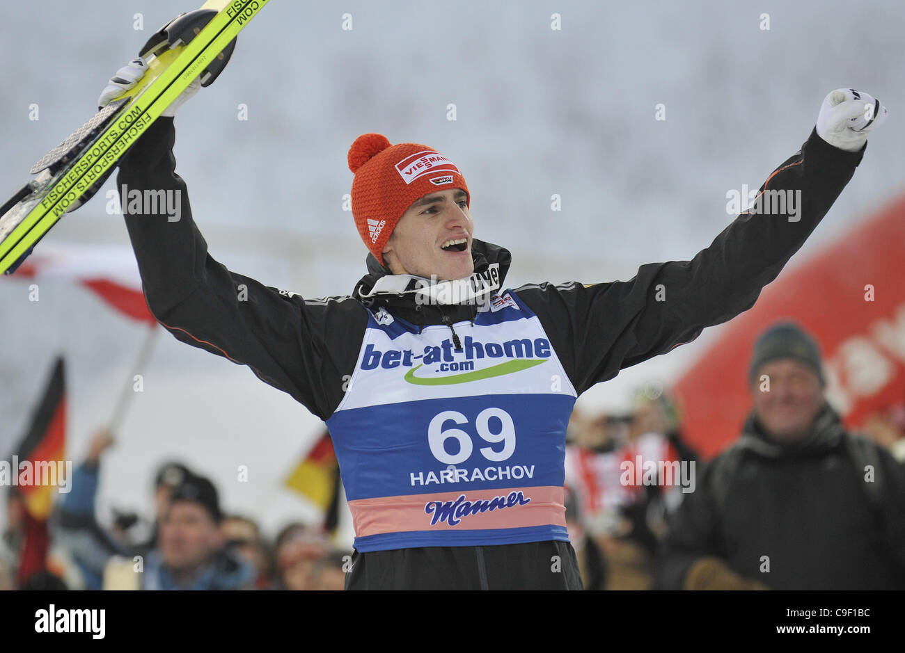 Richard Freitag of Germany celebrates after winning the H-142 ski ...