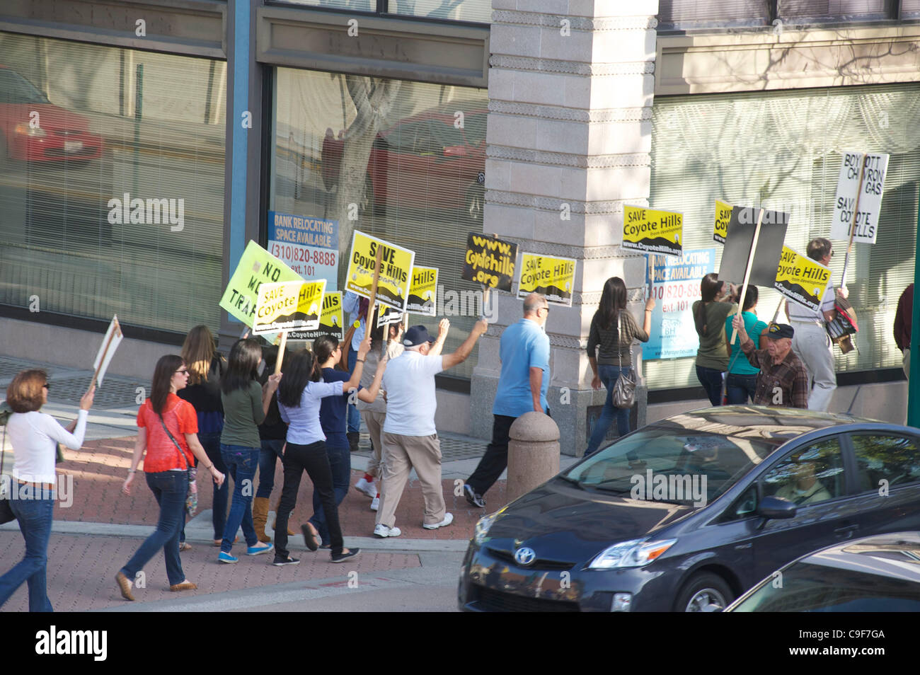 Protest for Save Coyote Hills in downtown Fullerton, California Stock ...