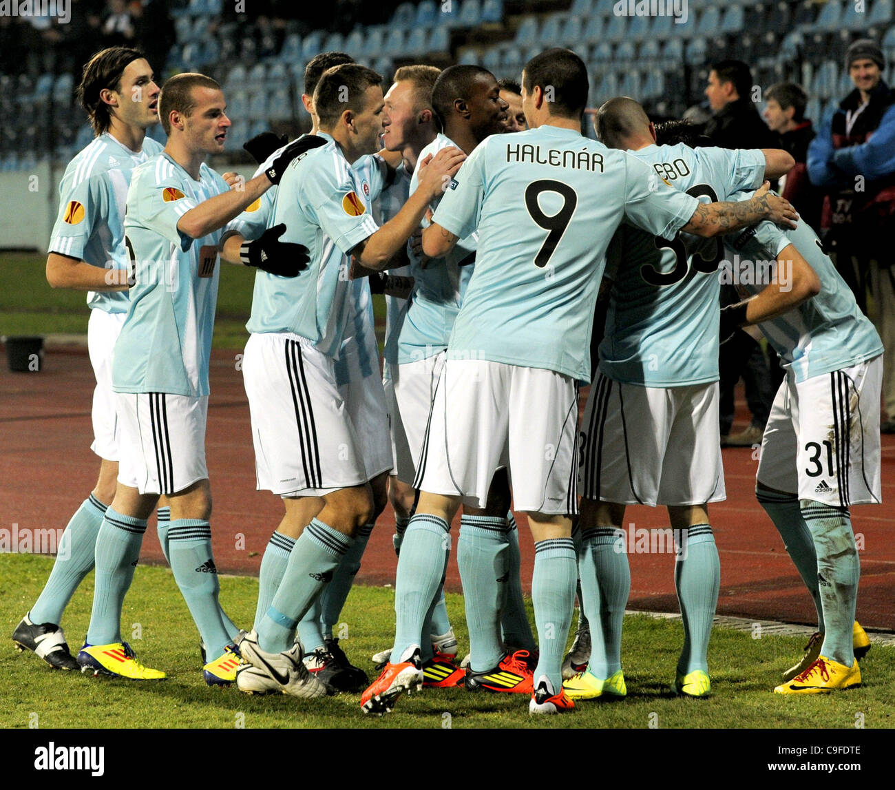 Slovan celebrate first goal during the soccer Europa League, Group F, 6 ...
