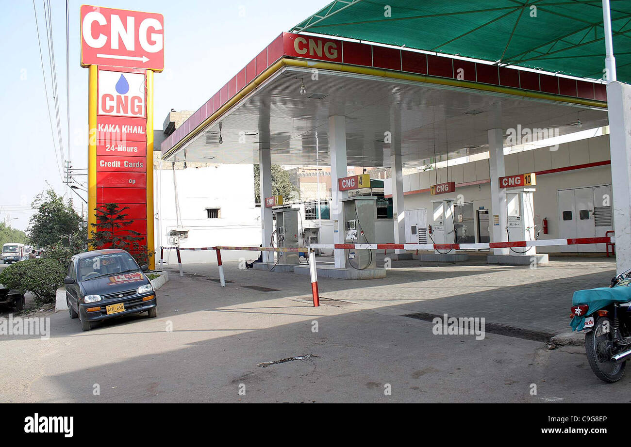 A view of closed Compressed Natural Gas (CNG) station at a road due to ...