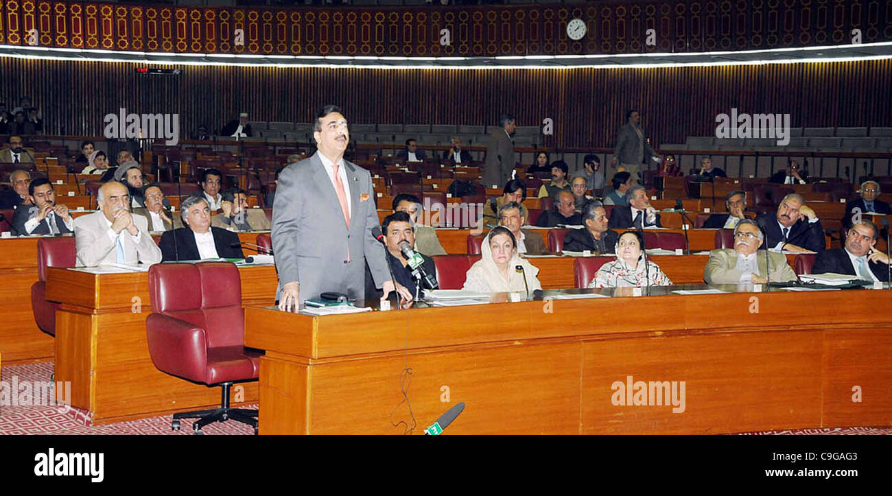 Prime Minister, Syed Yousuf Raza Gilani addresses at the National ...