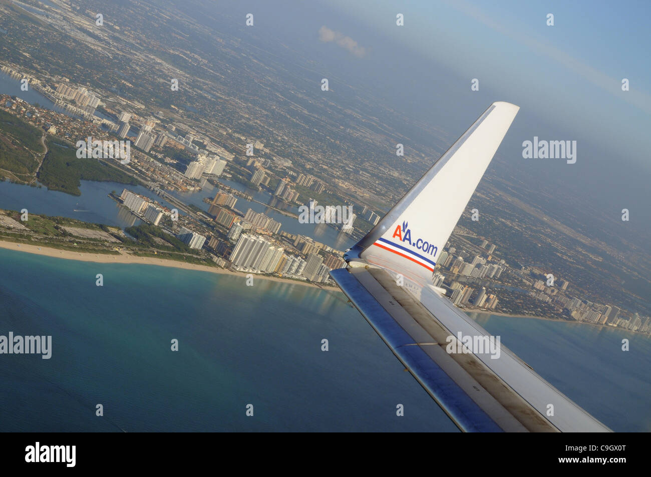 An aerial view of the Miami skyline, from the vantage point of an ...