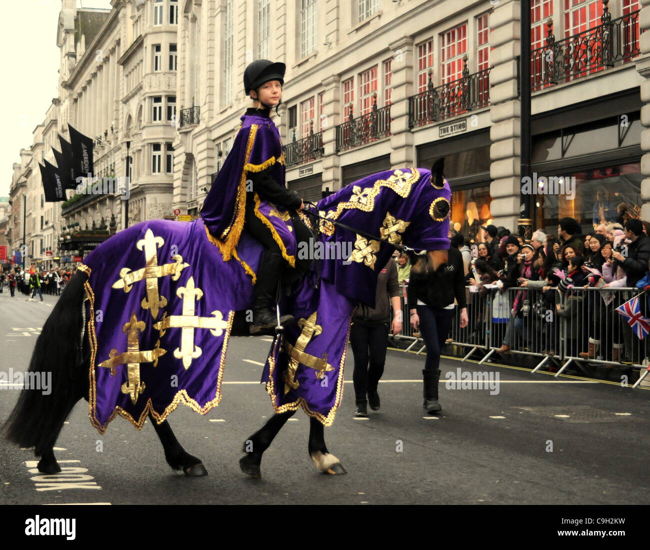 A horse wearing purple robes during London's New Year's Day Parade. 01 ...
