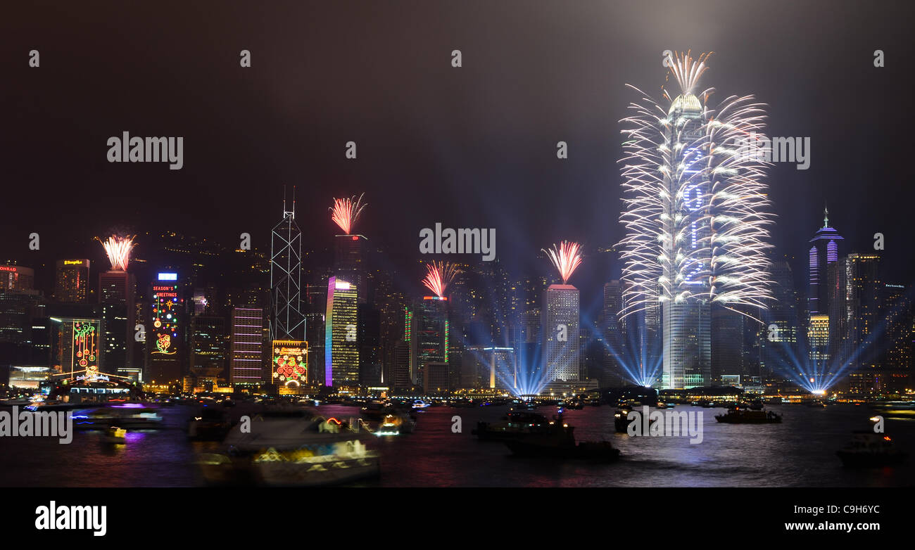 01 January 2012, Hong Kong --- Fireworks explode over Victoria harbour ...