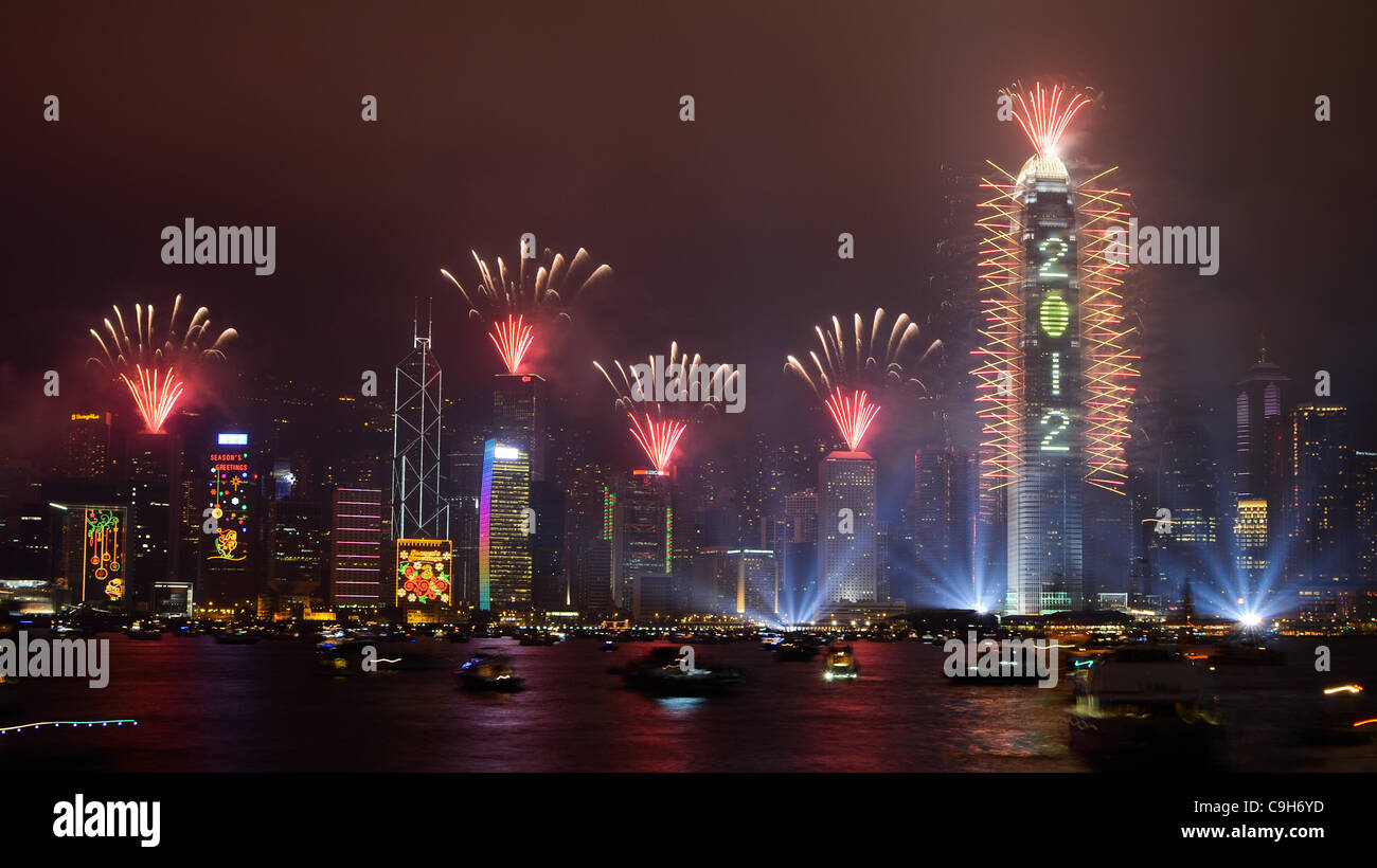 01 January 2012, Hong Kong --- Fireworks explode over Victoria harbour ...
