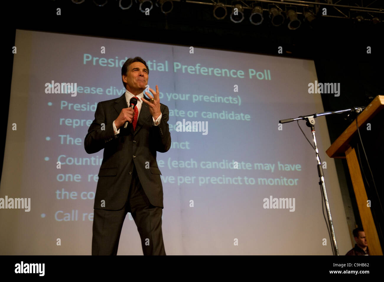 Republican presidential nominee candidate Rick Perry speaks at a caucus ...