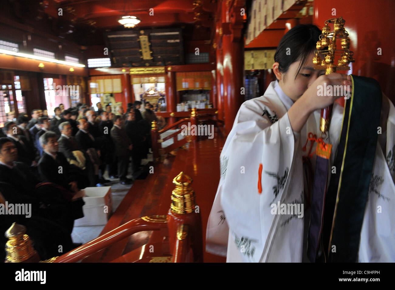 January 4, 2012, Tokyo, Japan - A Shinto shrine maiden gives God's ...