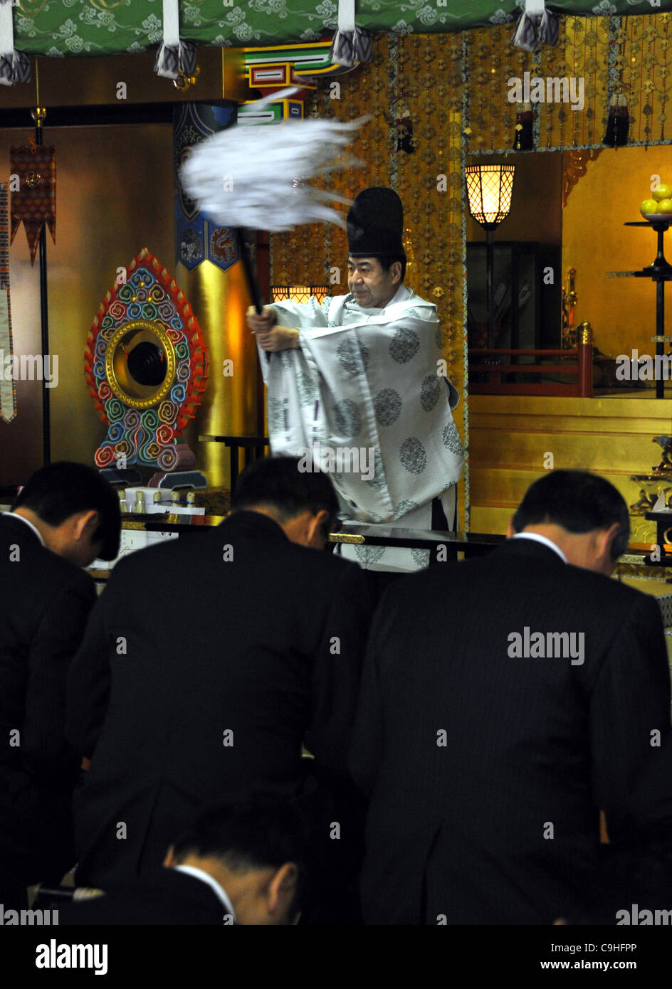 January 4, 2012, Tokyo, Japan - A Shinto priest gives God's blessing to ...