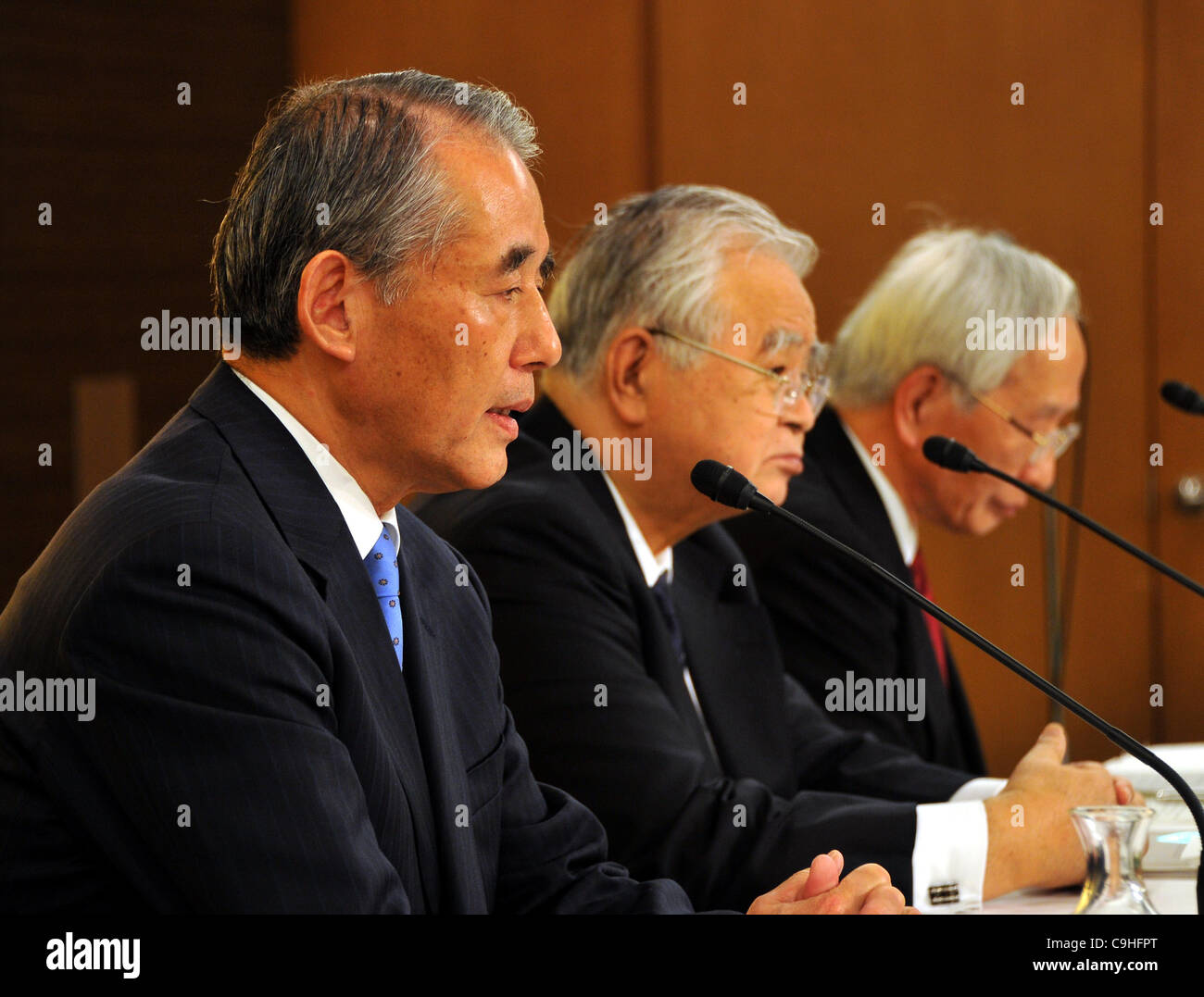 January 5, 2012, Tokyo, Japan - Leaders of Japans three major business ...