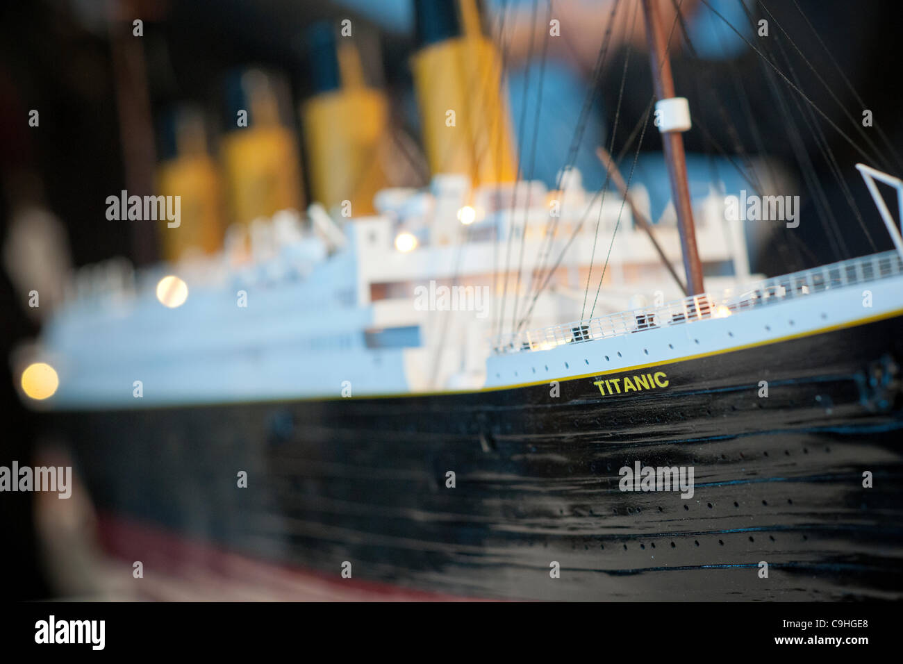 Scale model of the Titanic on display at a media preview for the ...
