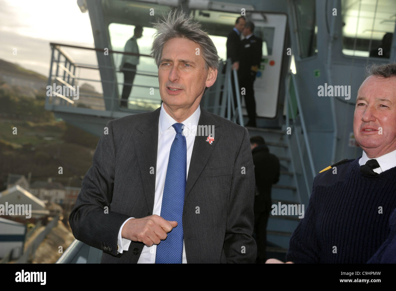 Philip Hammond MP, Defence Minister, UK on board RFA Mounts Bay Stock ...