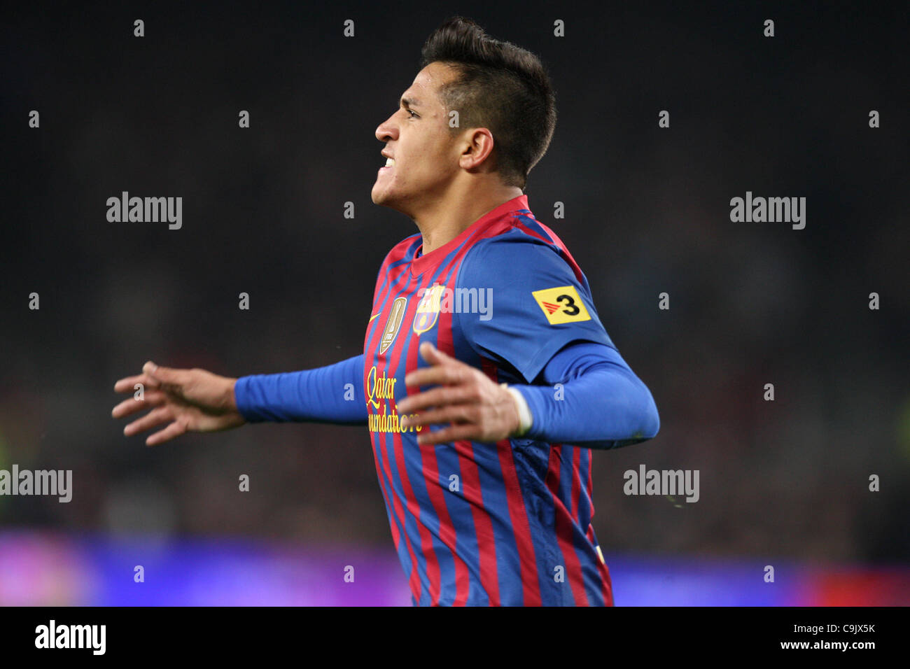 15.01.2012. Barcelona, Spain. Barcelona's Alexis Sanchez celebrates ...