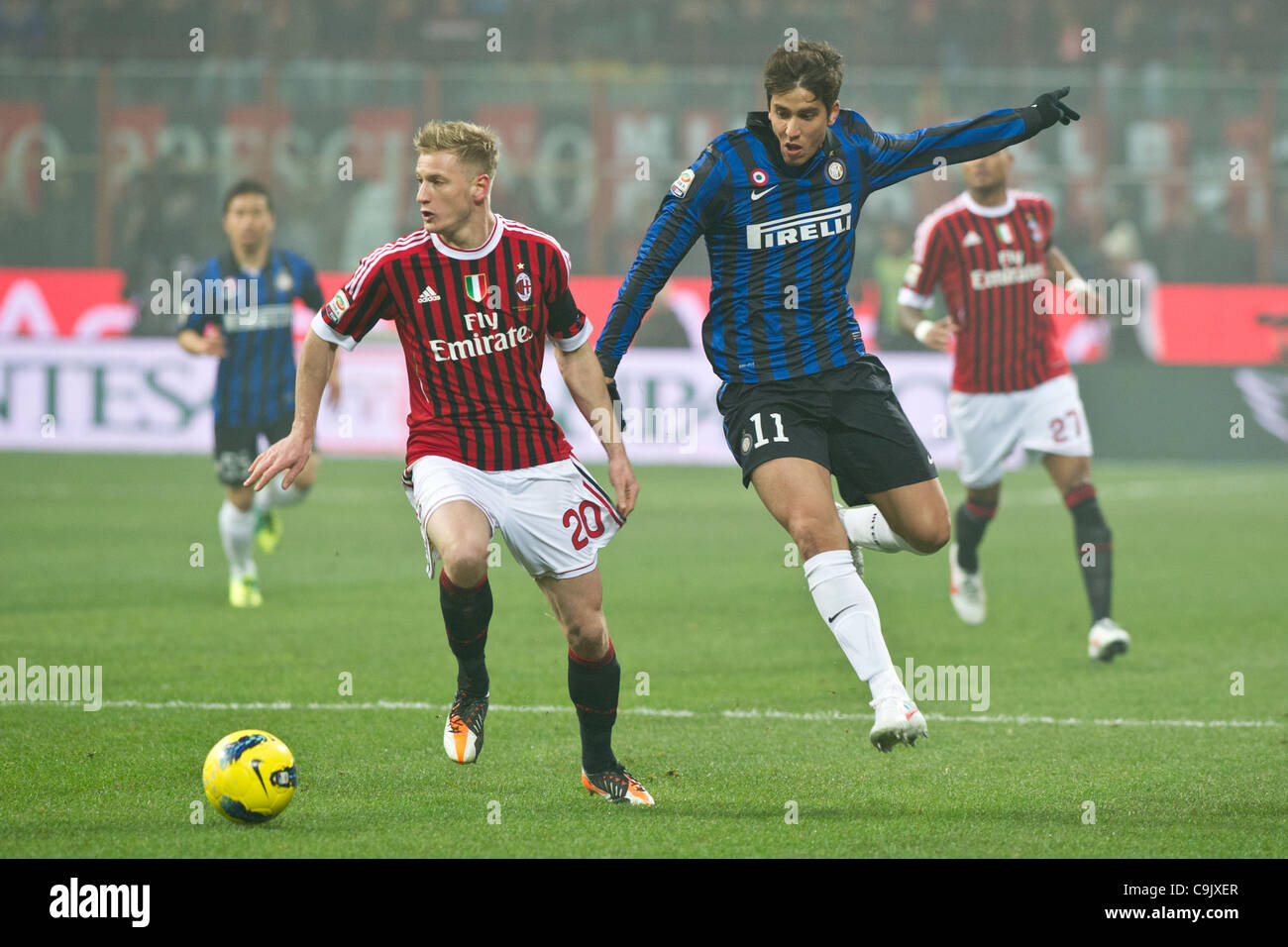 (L-R) Ignazio Abate (Milan), Ricardo Alverez (Inter), JANUARY 15, 2012 ...