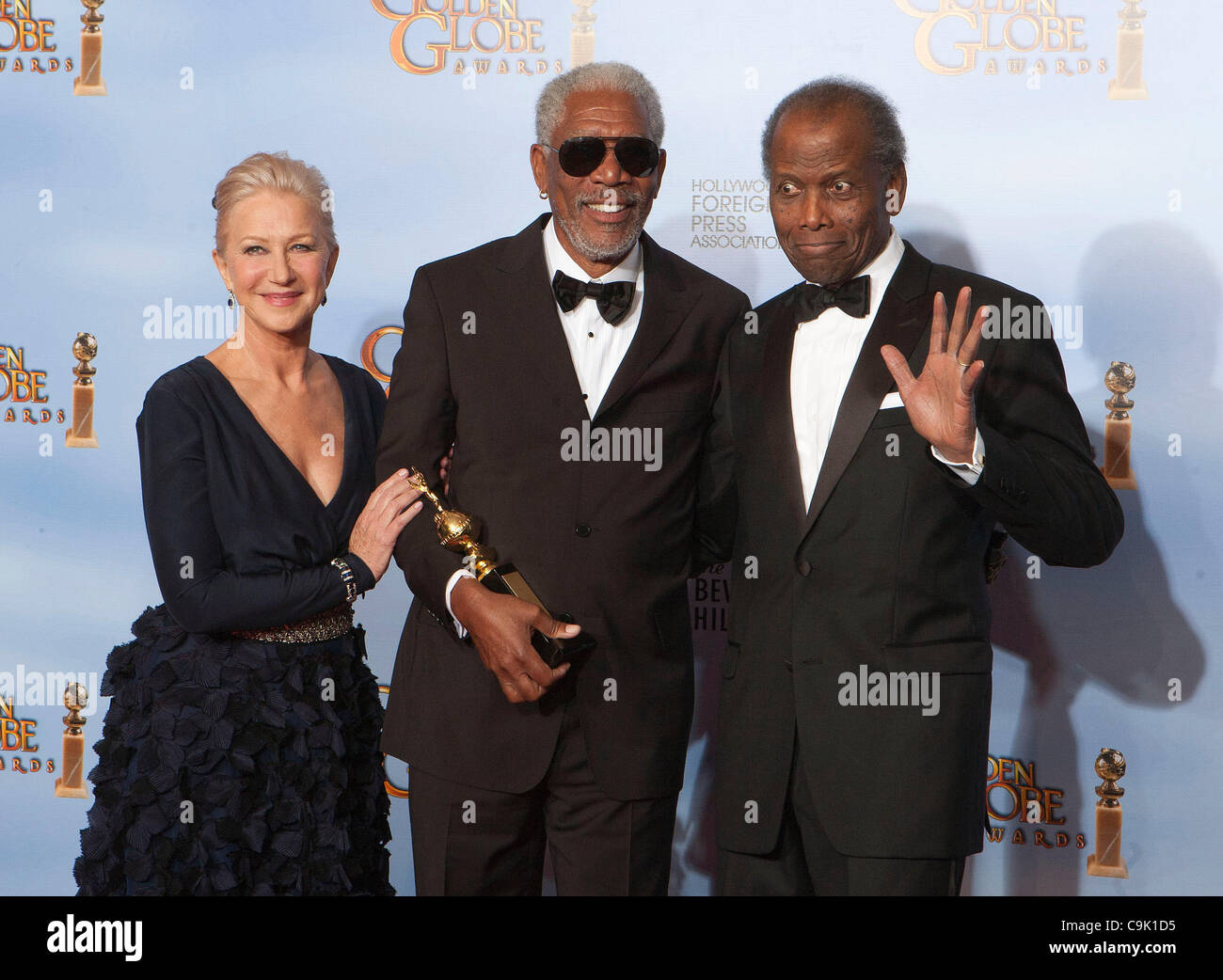 Actress Helen Mirren, actors Morgan Freeman, and Sidney Poitier pose in ...