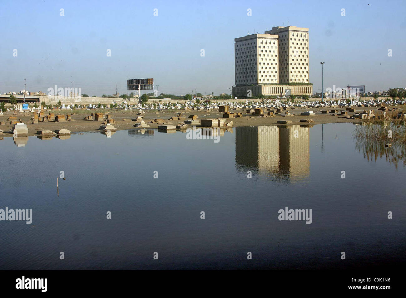 A view of stagnant water at Gora Qabristan (graveyard) premises needs ...
