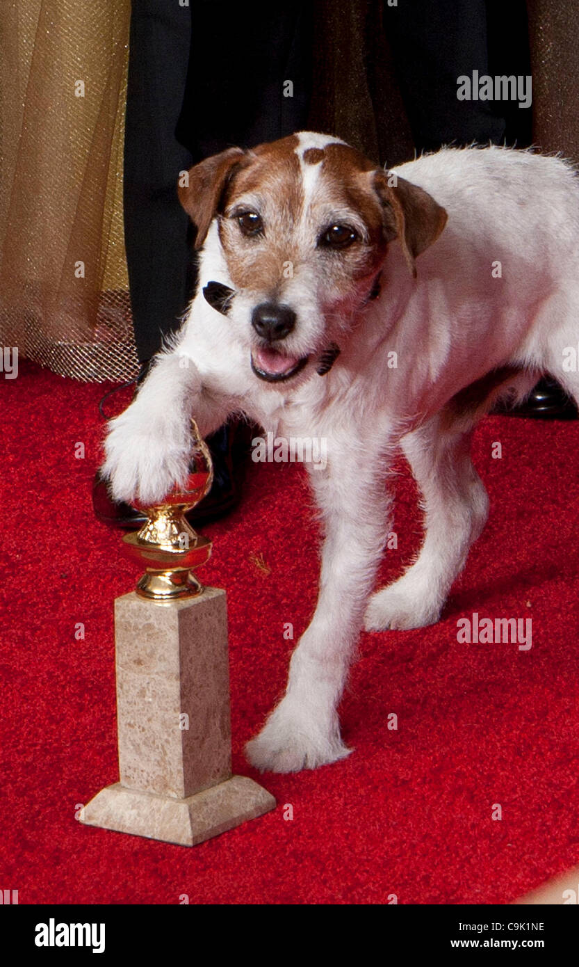 Uggie the Dog from 'The Artist' poses in the press room at the 69th ...