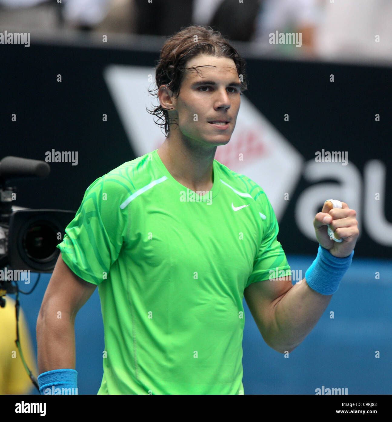 Rafael Nadal playing Lukas Lacko at the Australian Open, Melbourne ...
