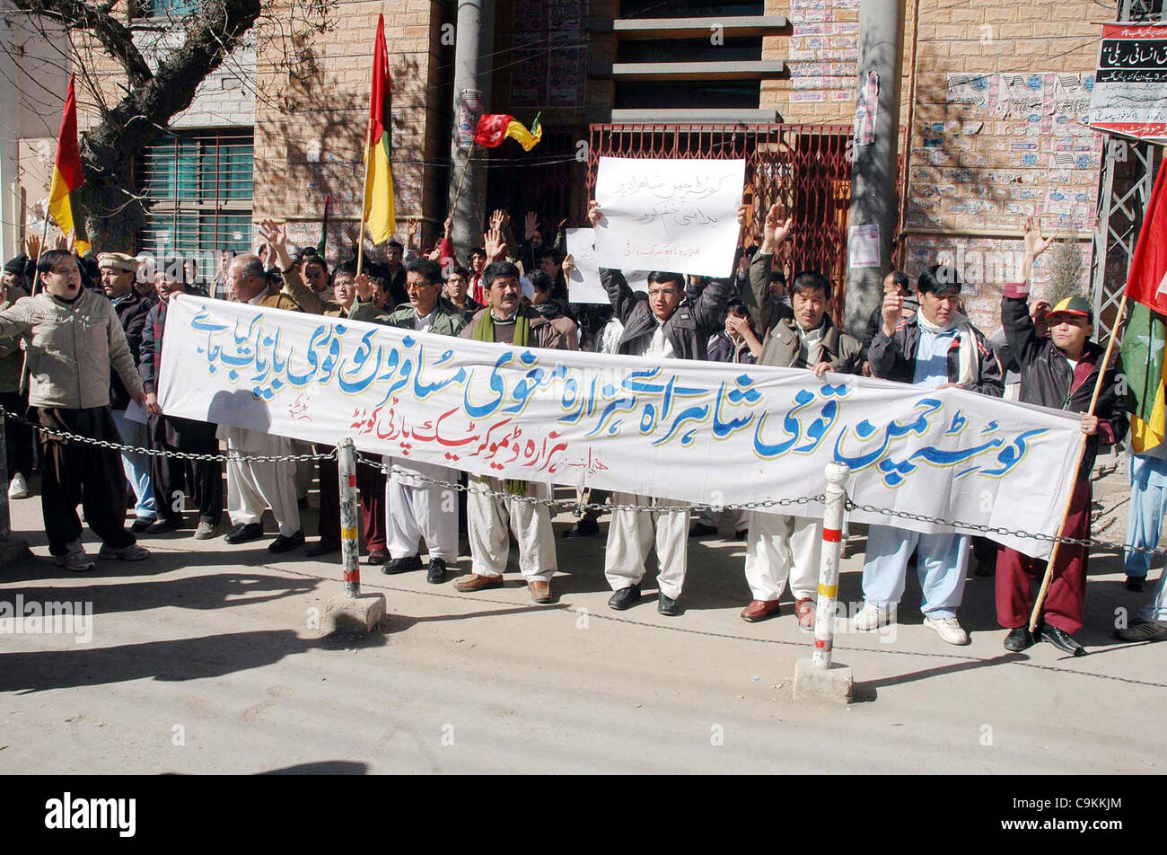 Supporters of Hazara Democratic Party (HDP) chant slogans in favor of ...