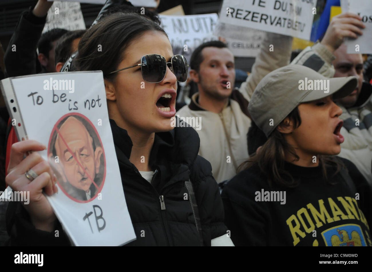 London, UK. 22/01/12. Two hundred demonstrators from London’s Romanian ...