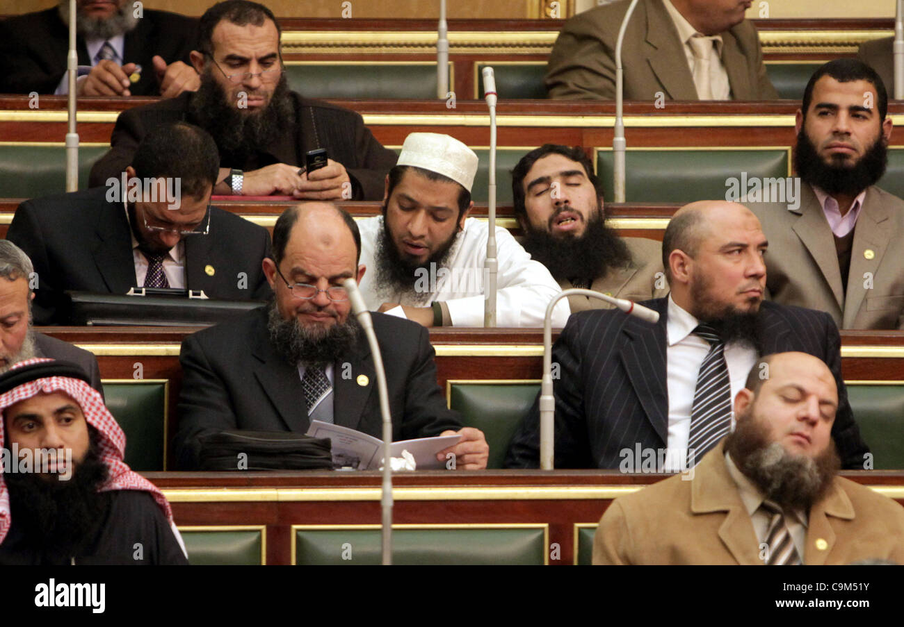Salafi members of the parliament resting in the middle of the first ...