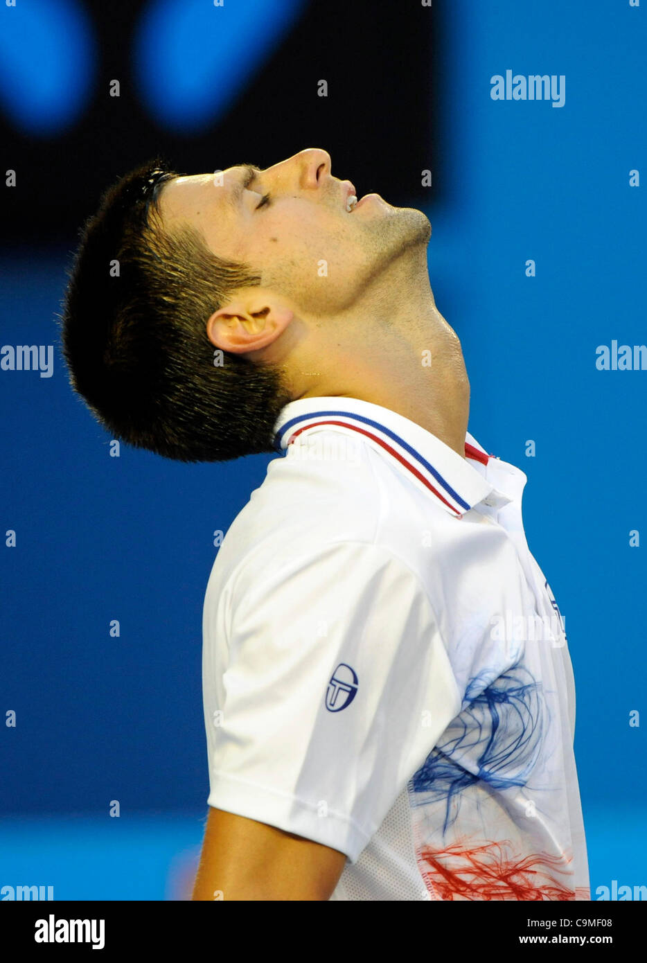 25.01.2012 Melbourne, Australia. Djokovic in action on Day 10 of the ...