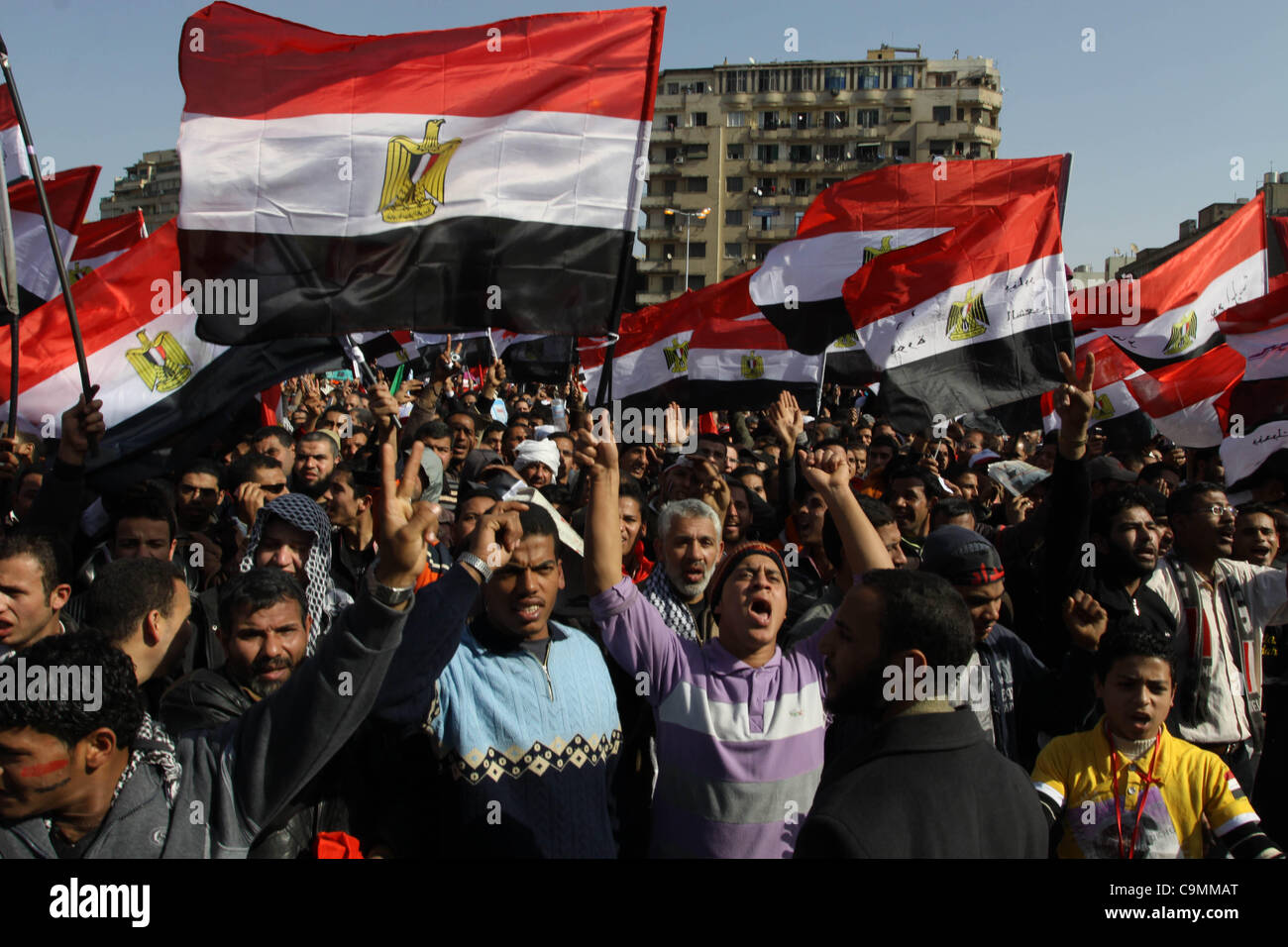 Jan. 25, 2012 - Cairo, Cairo, Egypt - Egyptian demonstrators gather to ...