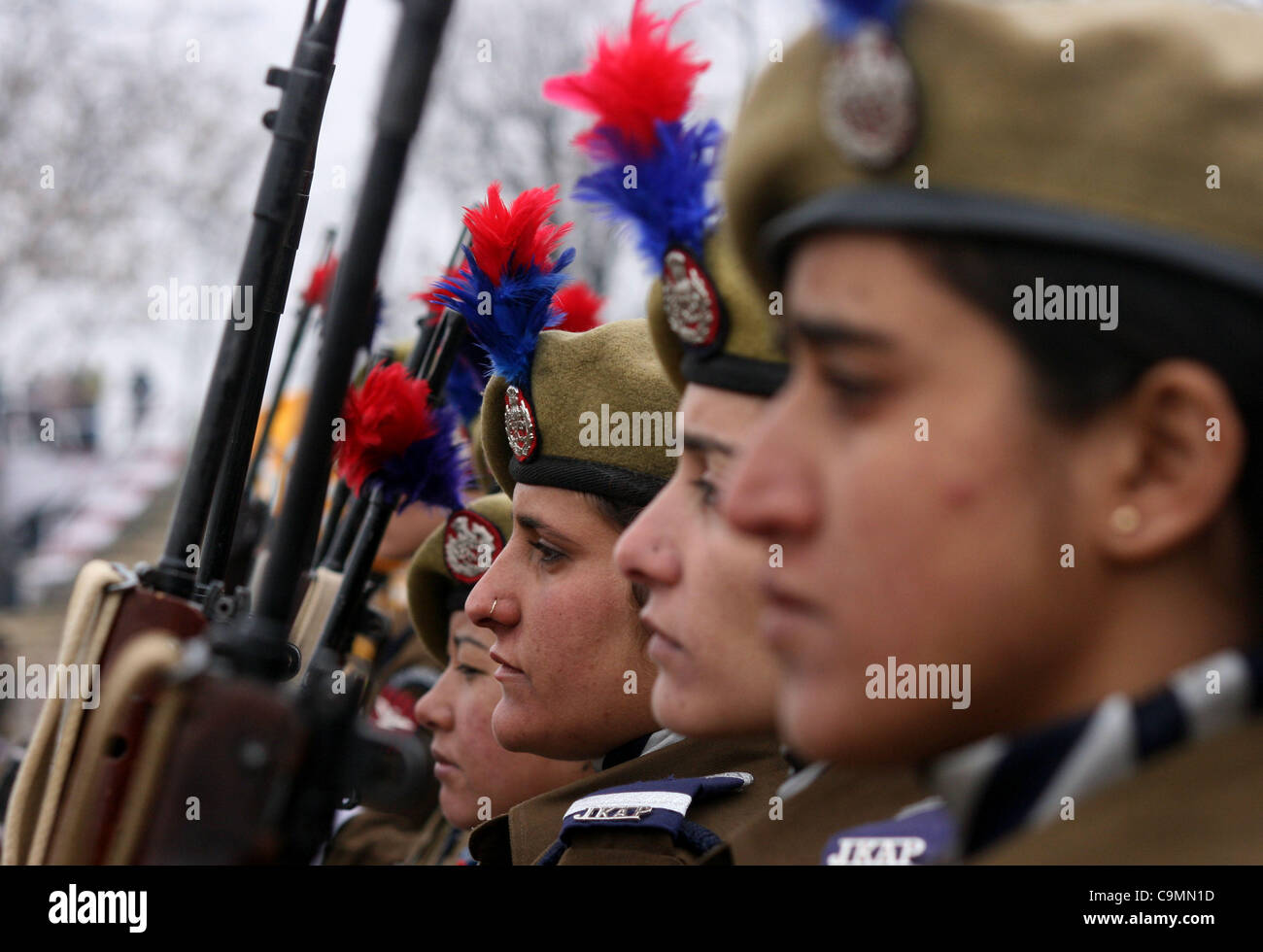 Members of the Jammu and Kashmir Armed Police (JKAP) march during a ...